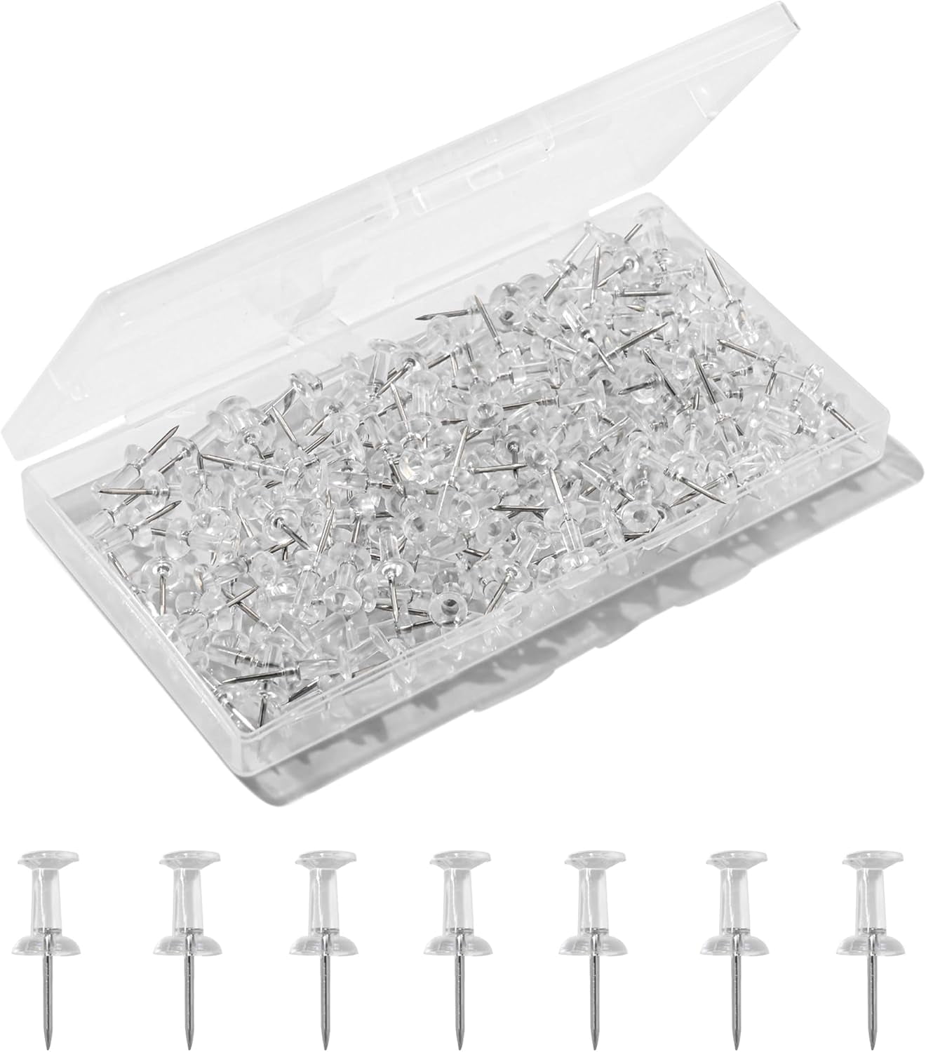 100 Pcs Clear Push Pins, Standard Thumb Tacks Steel Point and Plastic ...