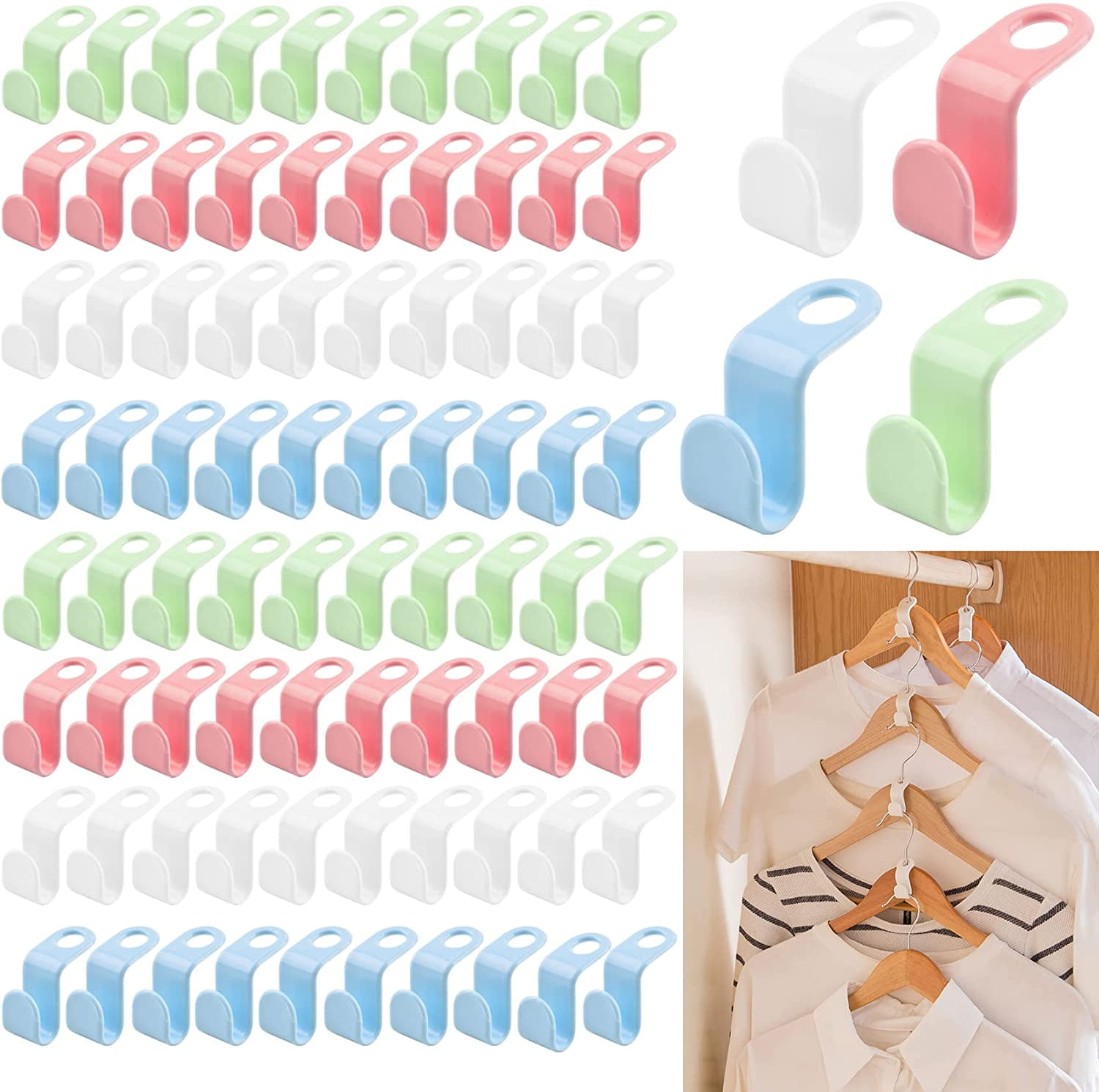 100 Pcs Coat Hangers Space Saving, Hanger Hooks for Clothes, Hangers ...