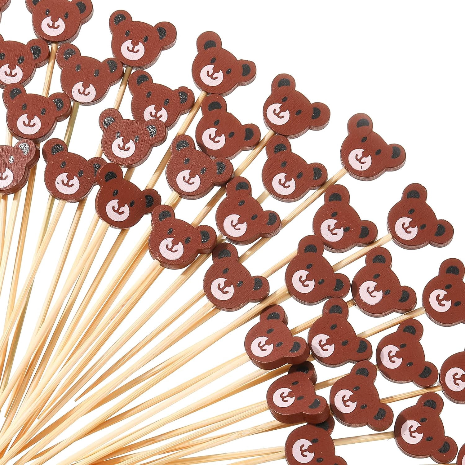 100 Pcs Cocktail Picks Bear Face Cocktail Sticks Bamboo Skewers for ...