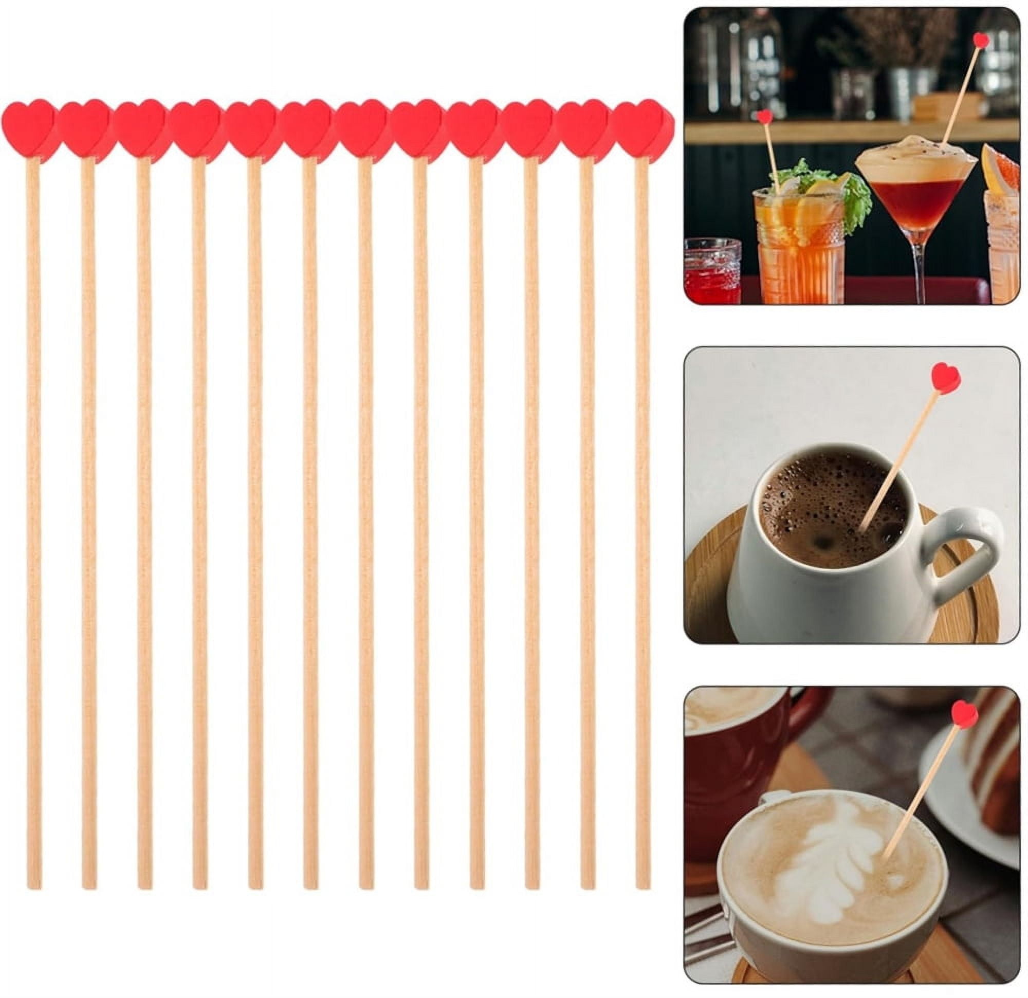 100 Pcs Coffee Stirrers Wood,Disposable Cocktail Sticks,Red Heart ...