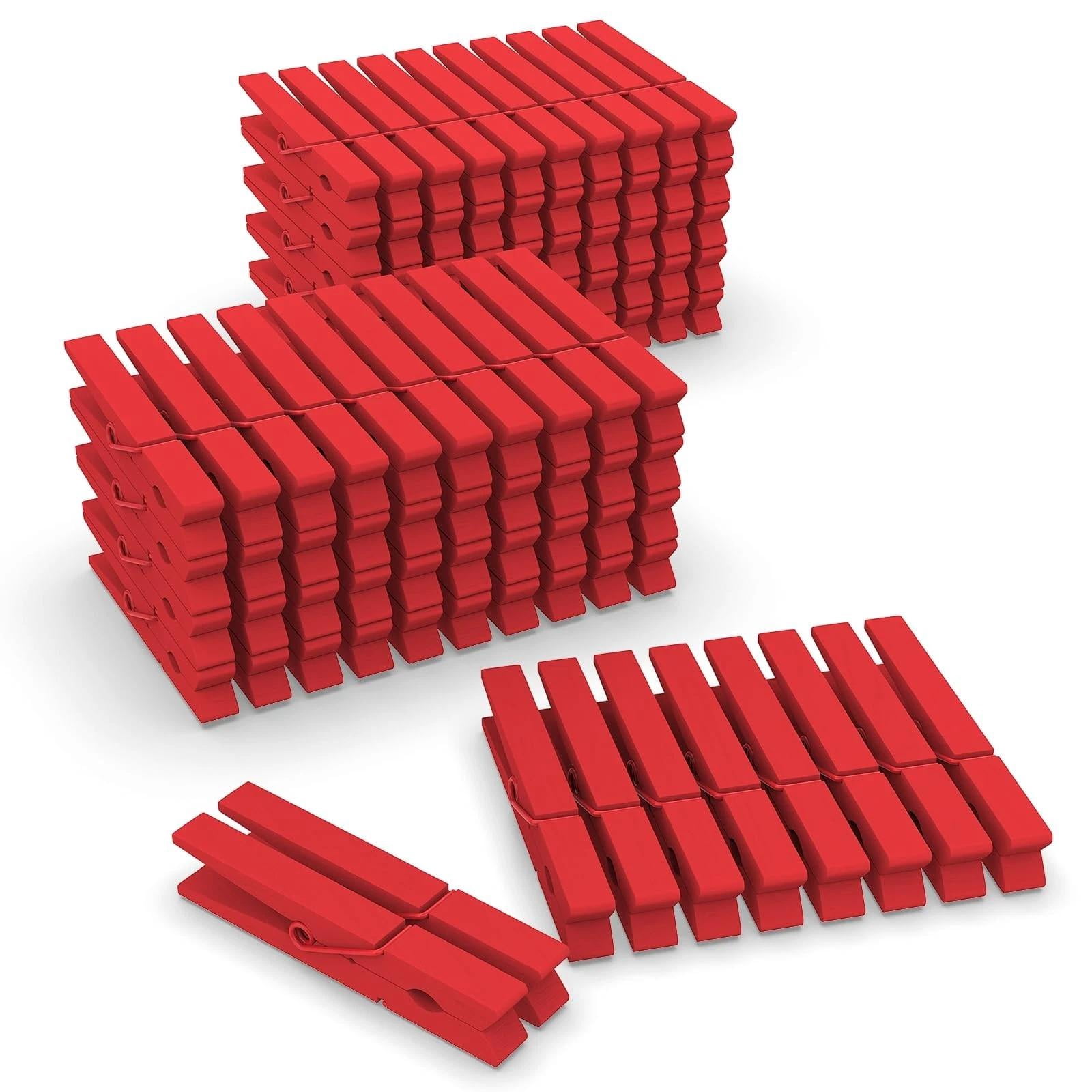 100 Pcs Colored Clothes Pins Wooden, Red Clothespins for Crafts ...
