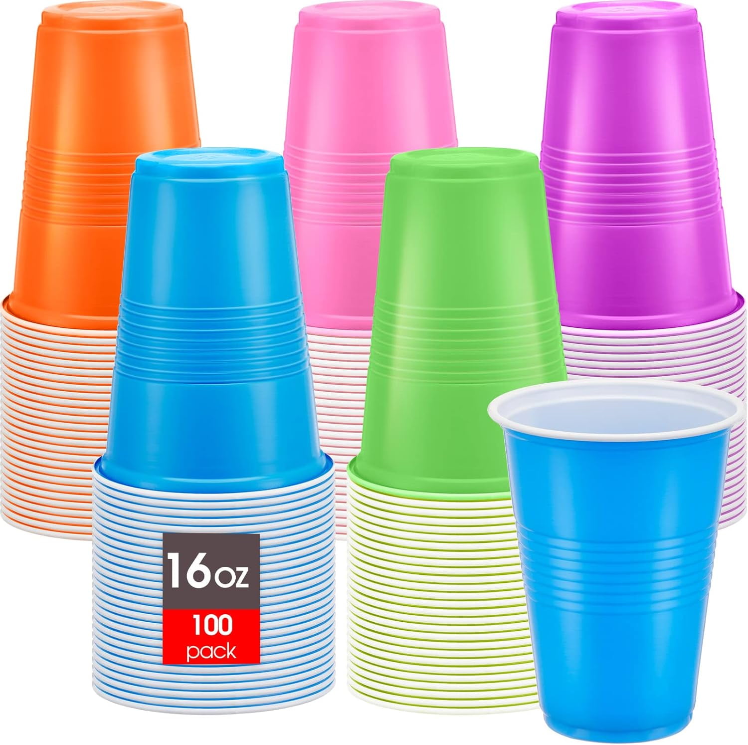 100 Pcs Colored Plastic Cups 16 oz Disposable Cups Bulk Assorted ...