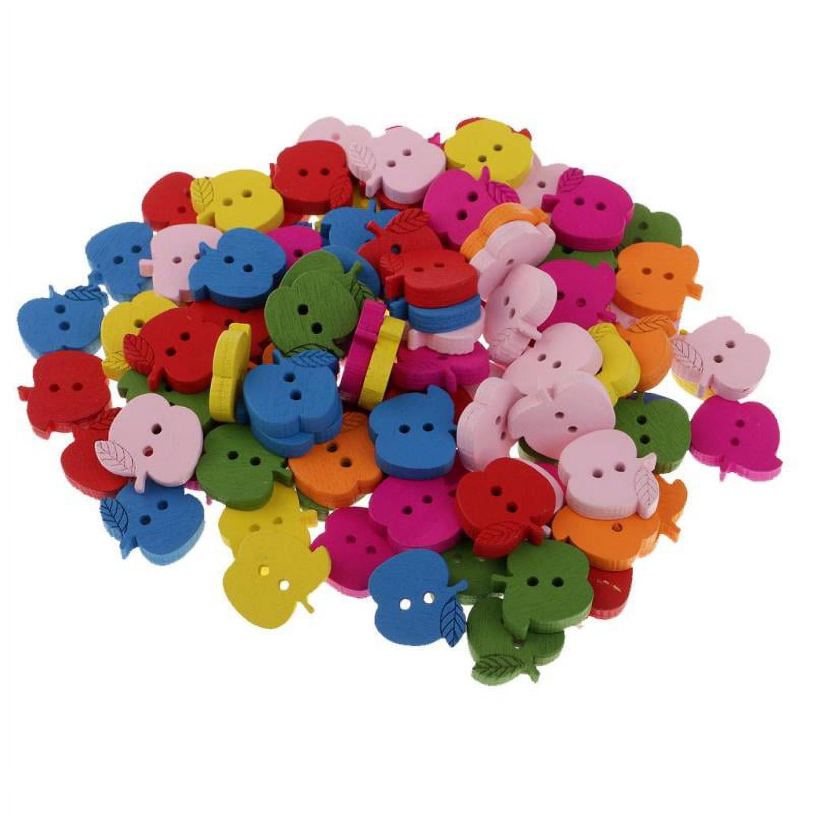 100 Pcs Colorful Apple Shaped Wooden Cute Buttons Diy Sewing Scrapbook ...