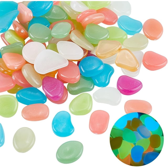100 Pcs Colorful Glow in The Dark Pebbles Glow Pebbles for Fish Pebble ...