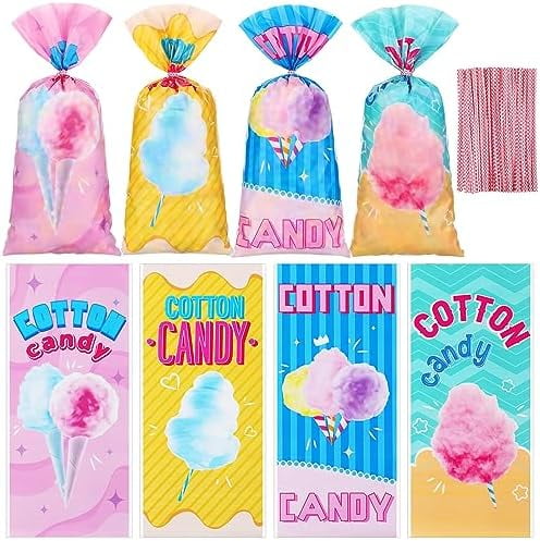 100 Pcs Cotton Candy Bags with Ties 10.8 x 5 Inch Carnival Cotton Candy ...