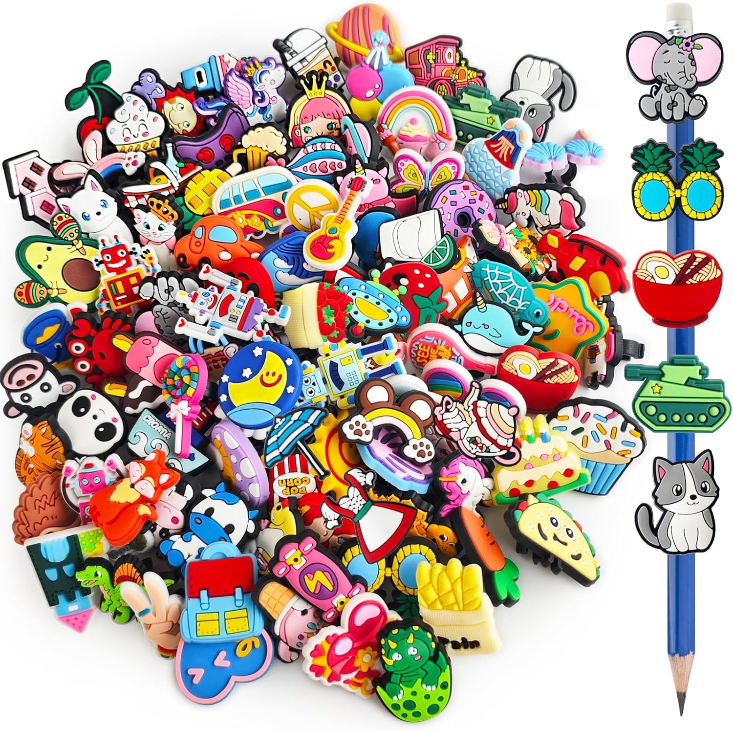 100 Pcs Cute Pencil Topper Decoration,Different Style Pencil Clips,Bulk ...