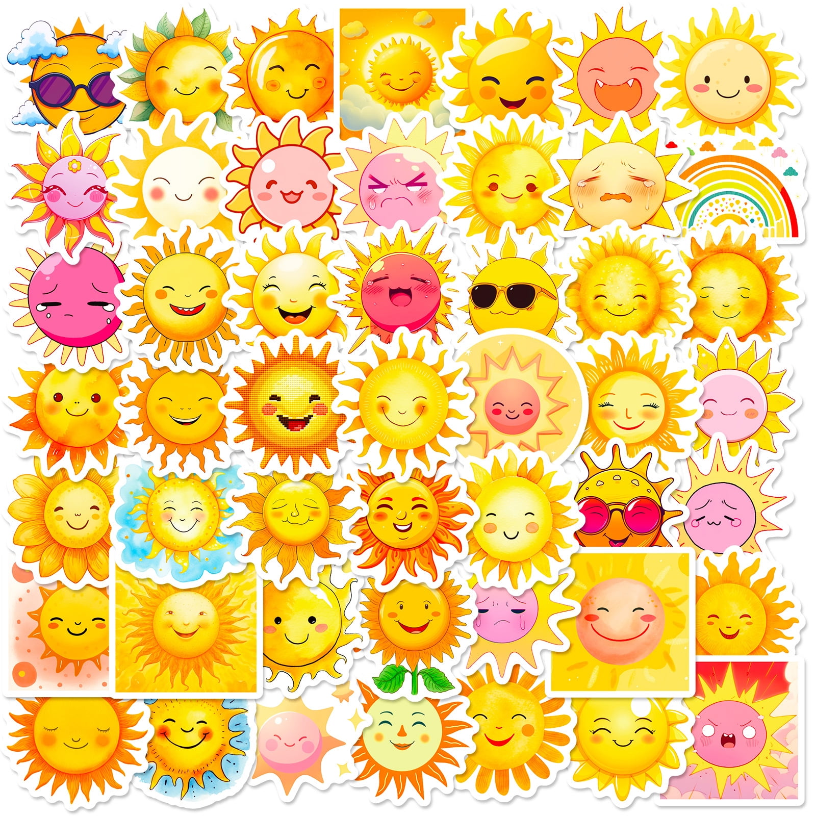 100 Pcs Cute Sunshine Stickers for Kids Cartoon Sun Stickers for Water ...