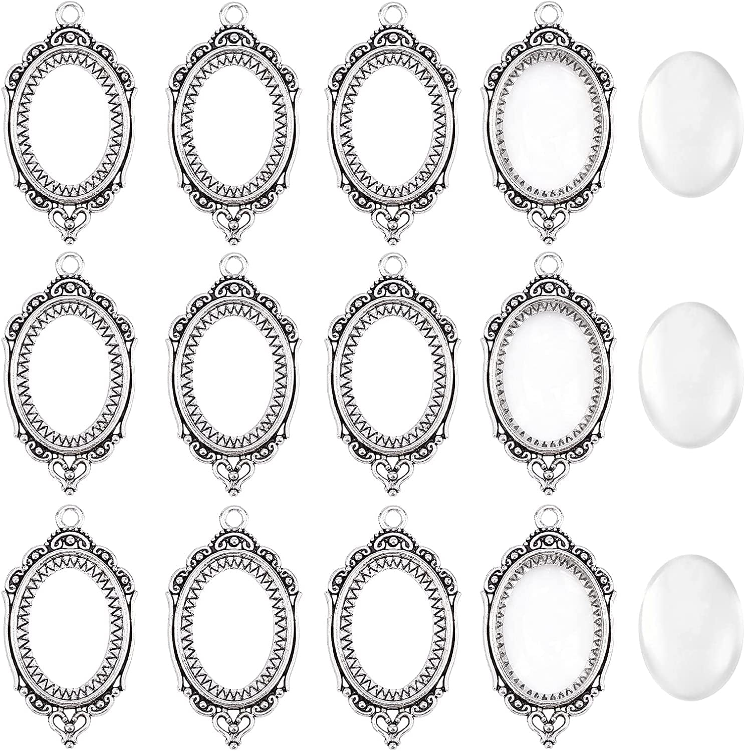 100 Pcs DIY Oval Pendant Making Kits Including Alloy Pendant Cabochon ...