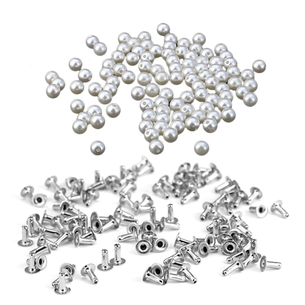 100 Pcs DIY Pearl Earrings Clay Beads Bracelet Making Kit Nail Pearls ...