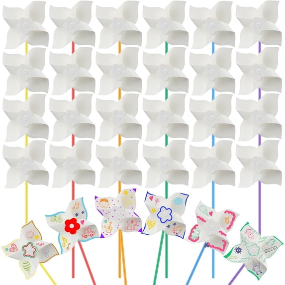 100 Pcs DIY Pinwheels for Kids Bulk, Color Your Own White Pinwheels ...