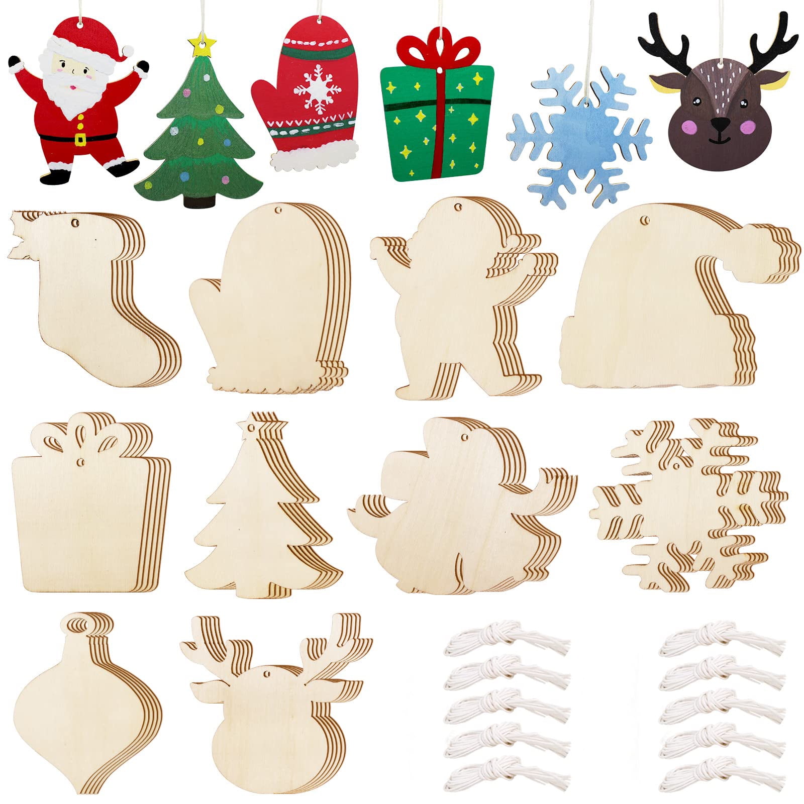100 Pcs DIY Wooden Ornaments Christmas Wooden Ornaments Making Kit ...