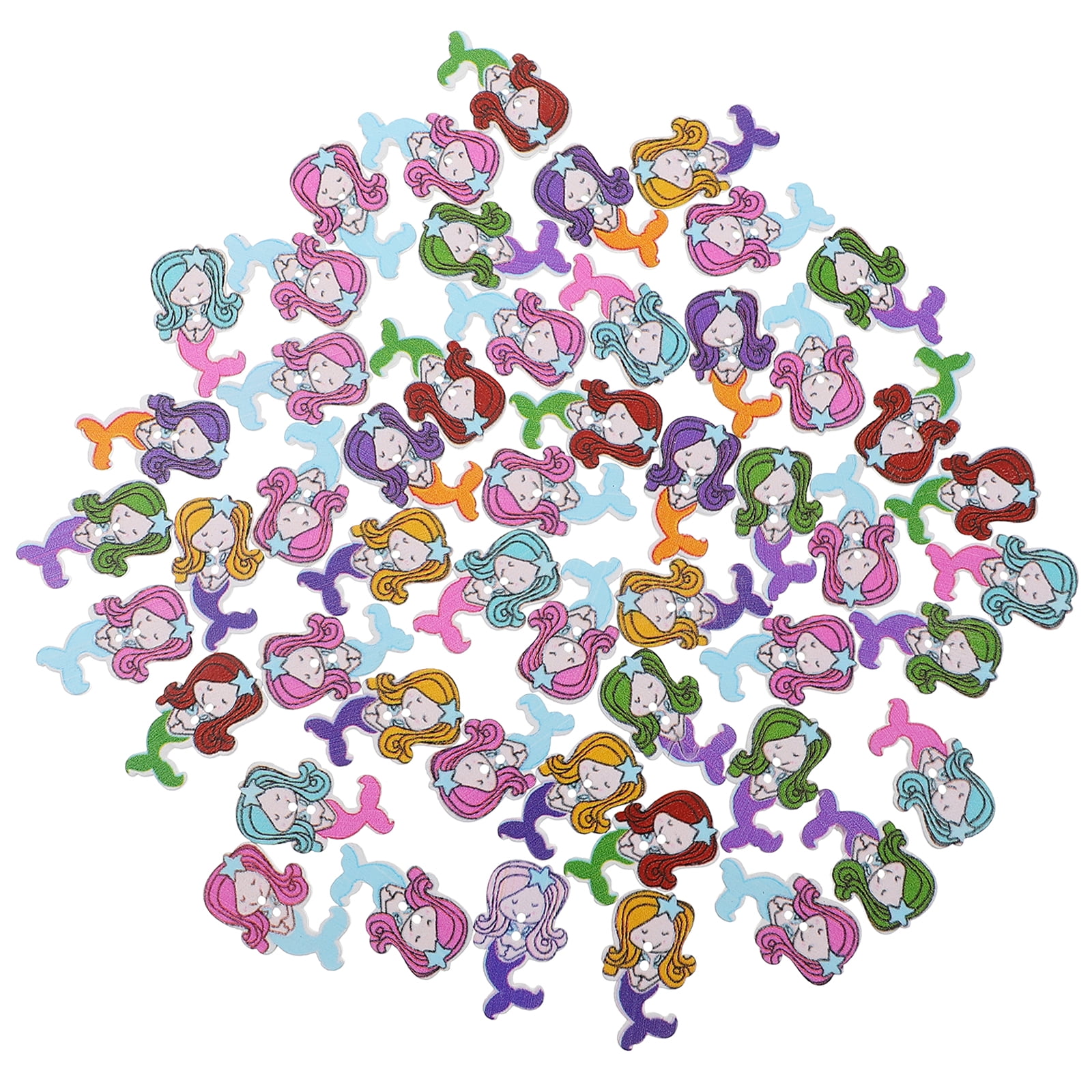 100 Pcs Decor Buttons Wood Crafts for Kids Return Gifts Mermaid Cartoon ...