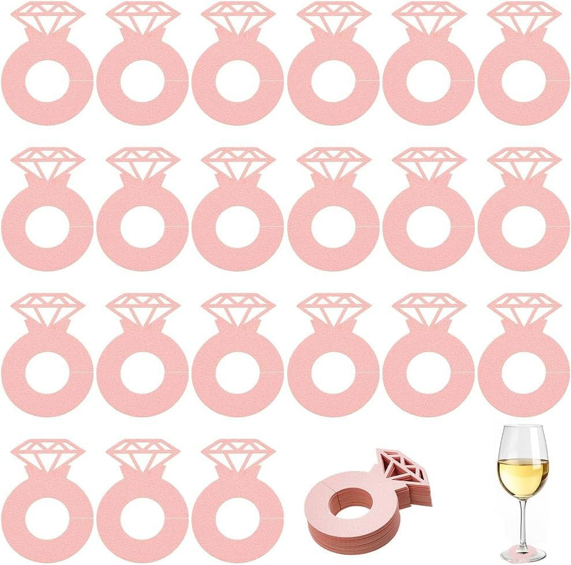 100 Pcs Diamond Ring Wine Glass Markers Pink Paper Wine Glass Charms ...