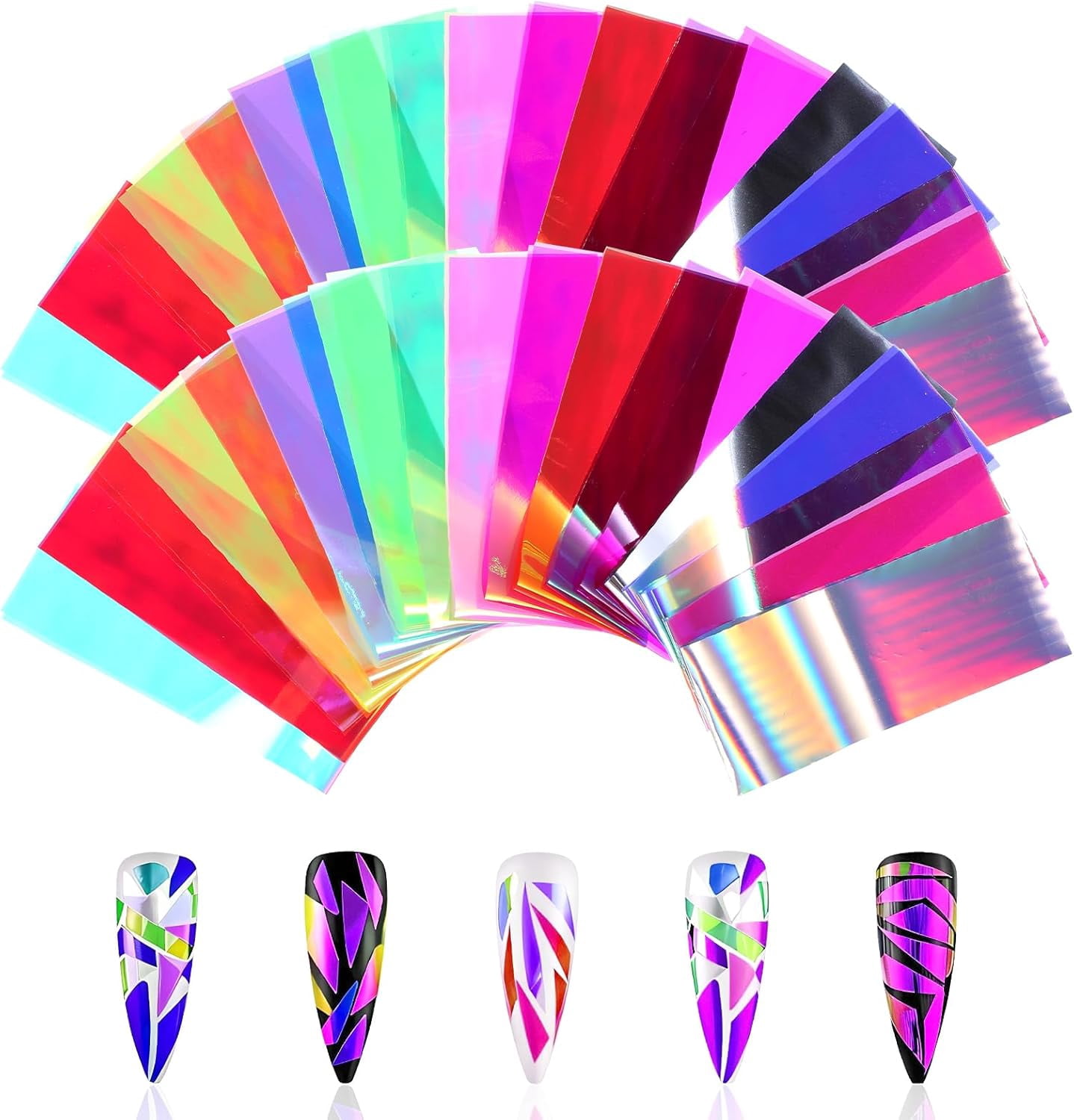 100 Pcs Dichroic Film Iridescent Nail Art Glass Paper Sheet Aurora Nail ...