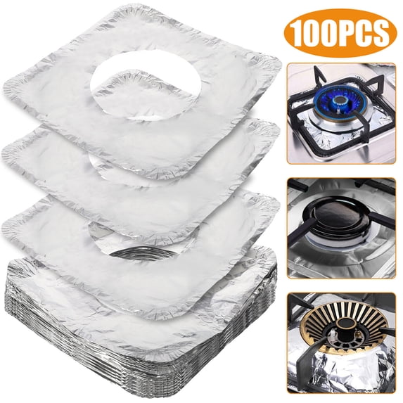 100 Pcs Disposable Aluminum Foil Square Gas Stove Burner Liners Heavy ...