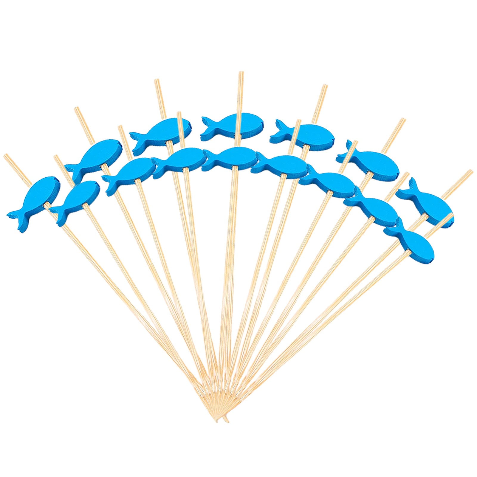 100 Pcs Disposable Bamboo Food Cocktail Picks Blue Fish Buffet Fruit ...