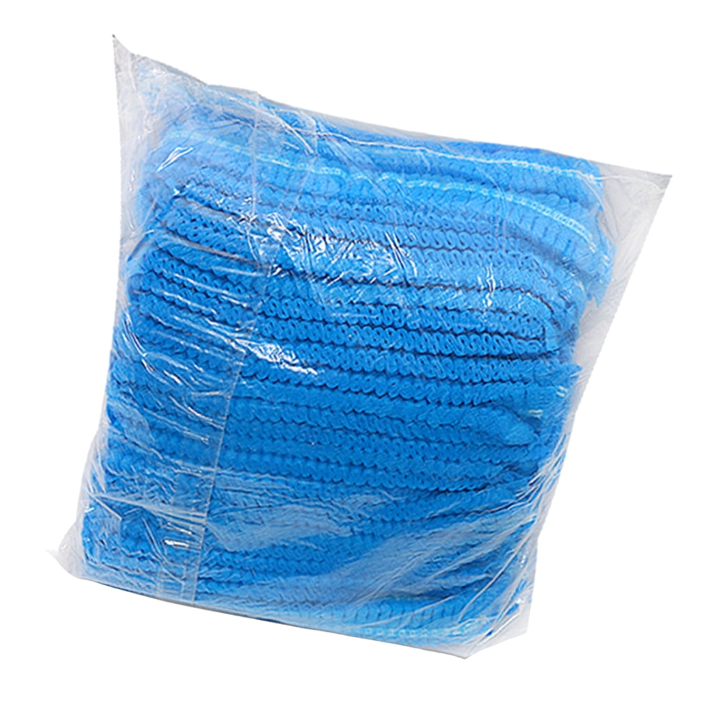 100 Pcs Disposable Non Woven Hair Net Hairnet Dust Head Cover Hats Blue ...