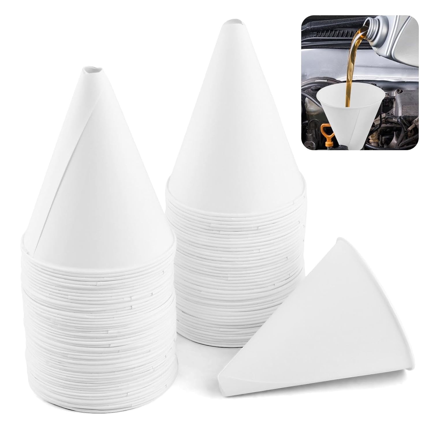 100 Pcs Disposable Paper Funnels for Motor Oil, 6 oz Engine Oil Funnel ...