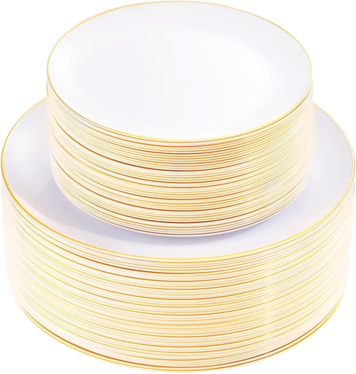 100 Pcs Disposable Plastic Plates White with Gold Rim 10.25 Inch Dinner ...