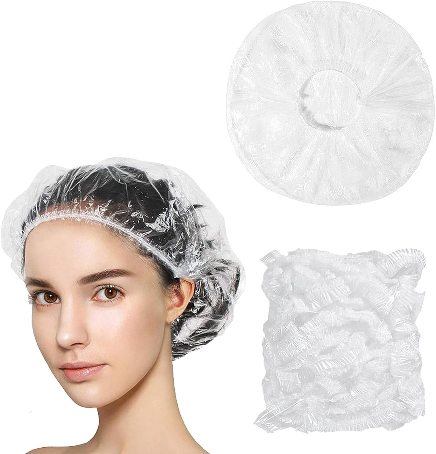 100 Pcs Disposable Shower Caps, Waterproof Plastic Extra Elastic Large ...