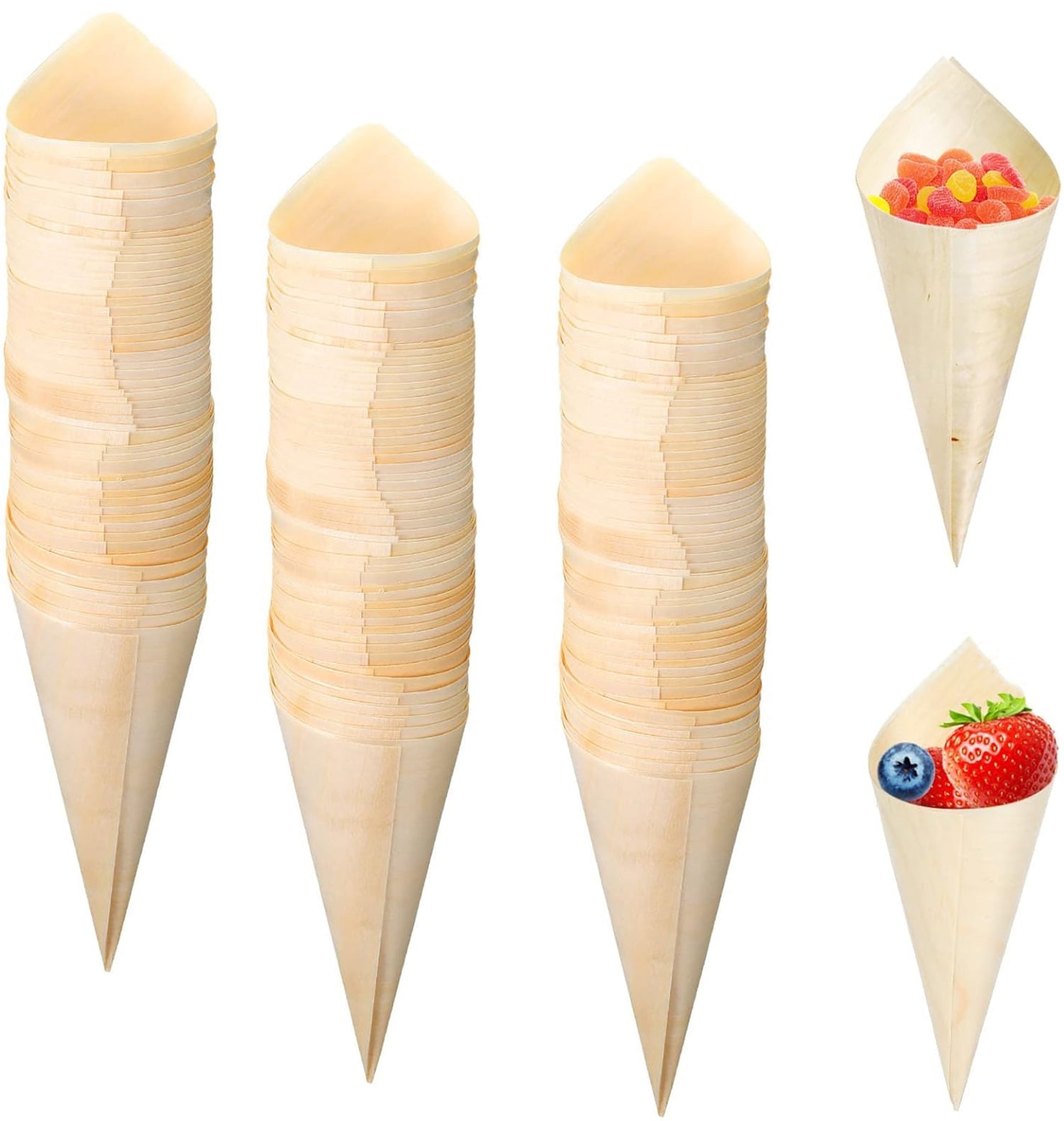 100 Pcs Disposable Wood Cones,Bexiou Wood Tasting Cones Serving Cones ...