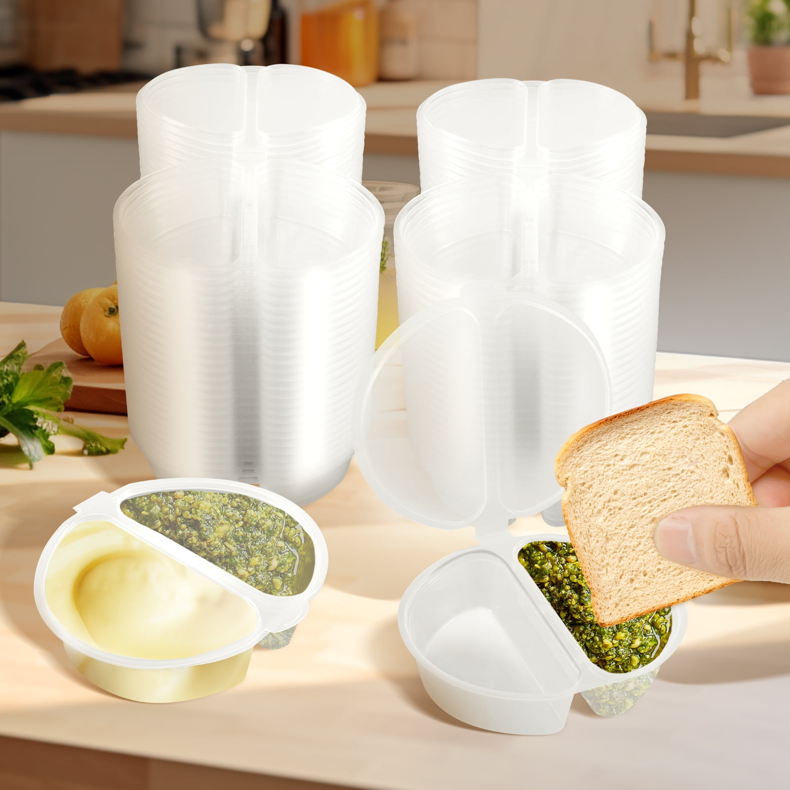 100 Pcs Double Compartment Condiment Container with Lid Reusable Double ...