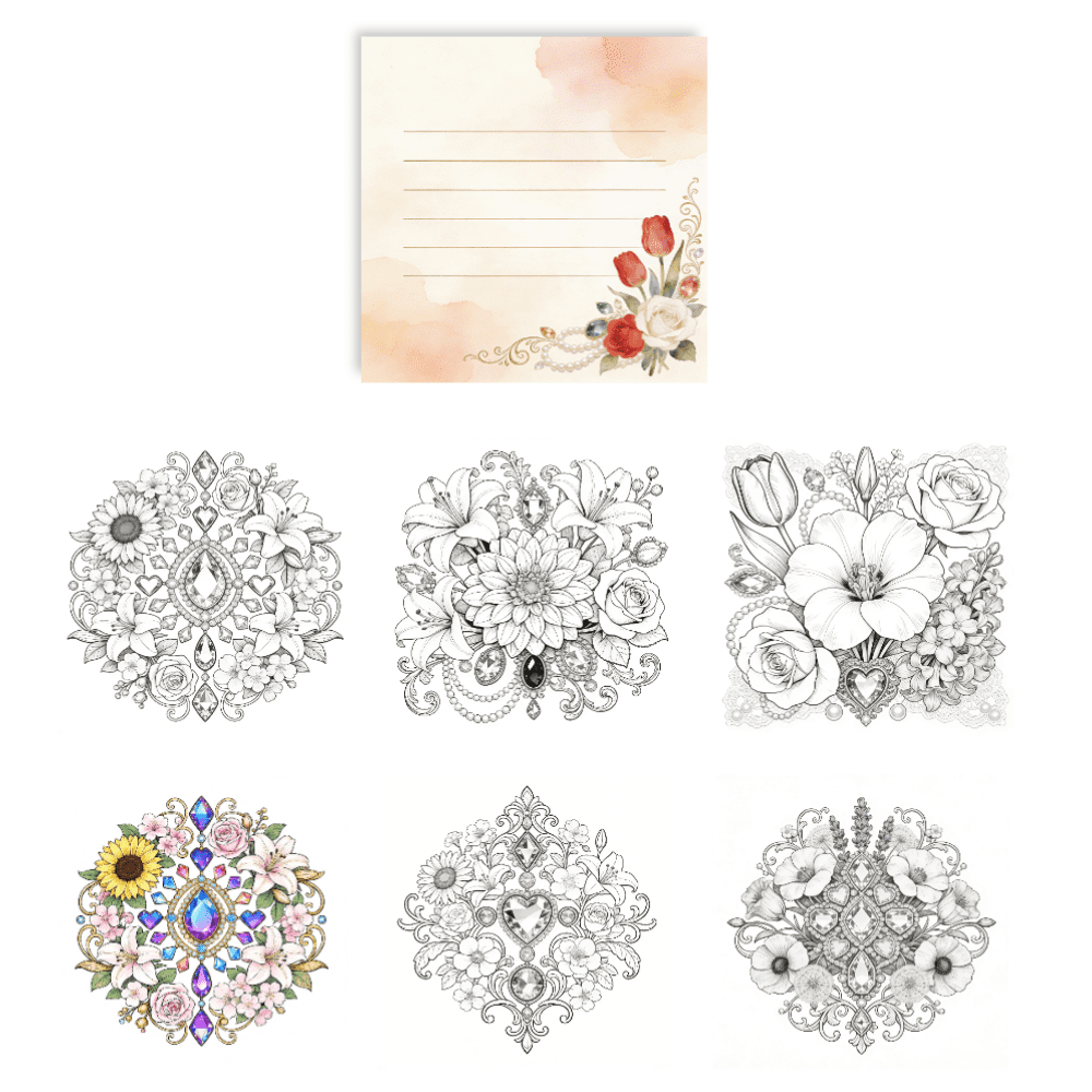 100 Pcs Double-Sided Floral Gemstone Sticky Notes: Original Coloring ...