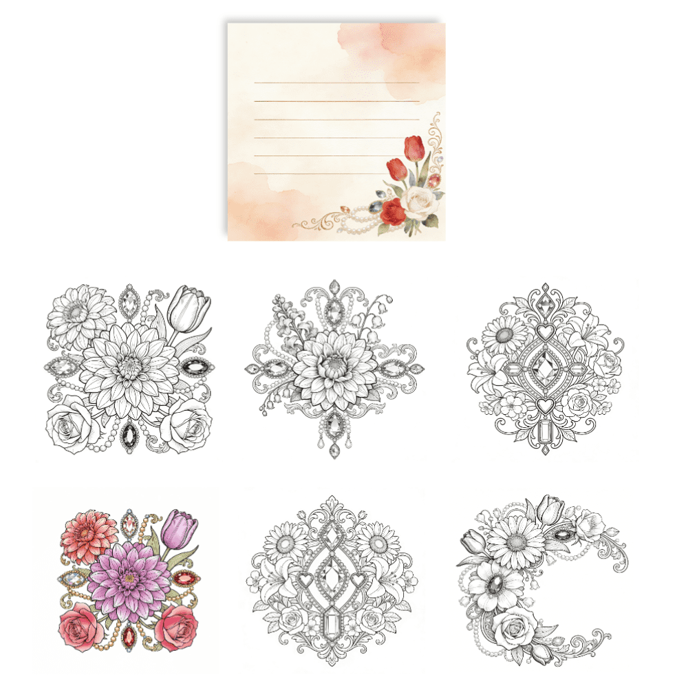 100 Pcs Double-Sided Floral Gemstone Sticky Notes: Original Coloring ...