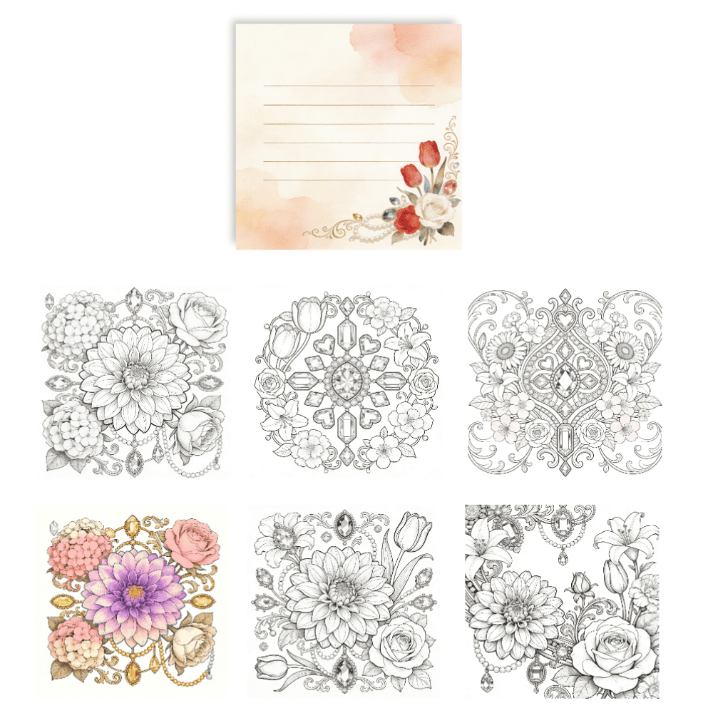 100 Pcs Double-Sided Floral Gemstone Sticky Notes: Original No-Repeat ...