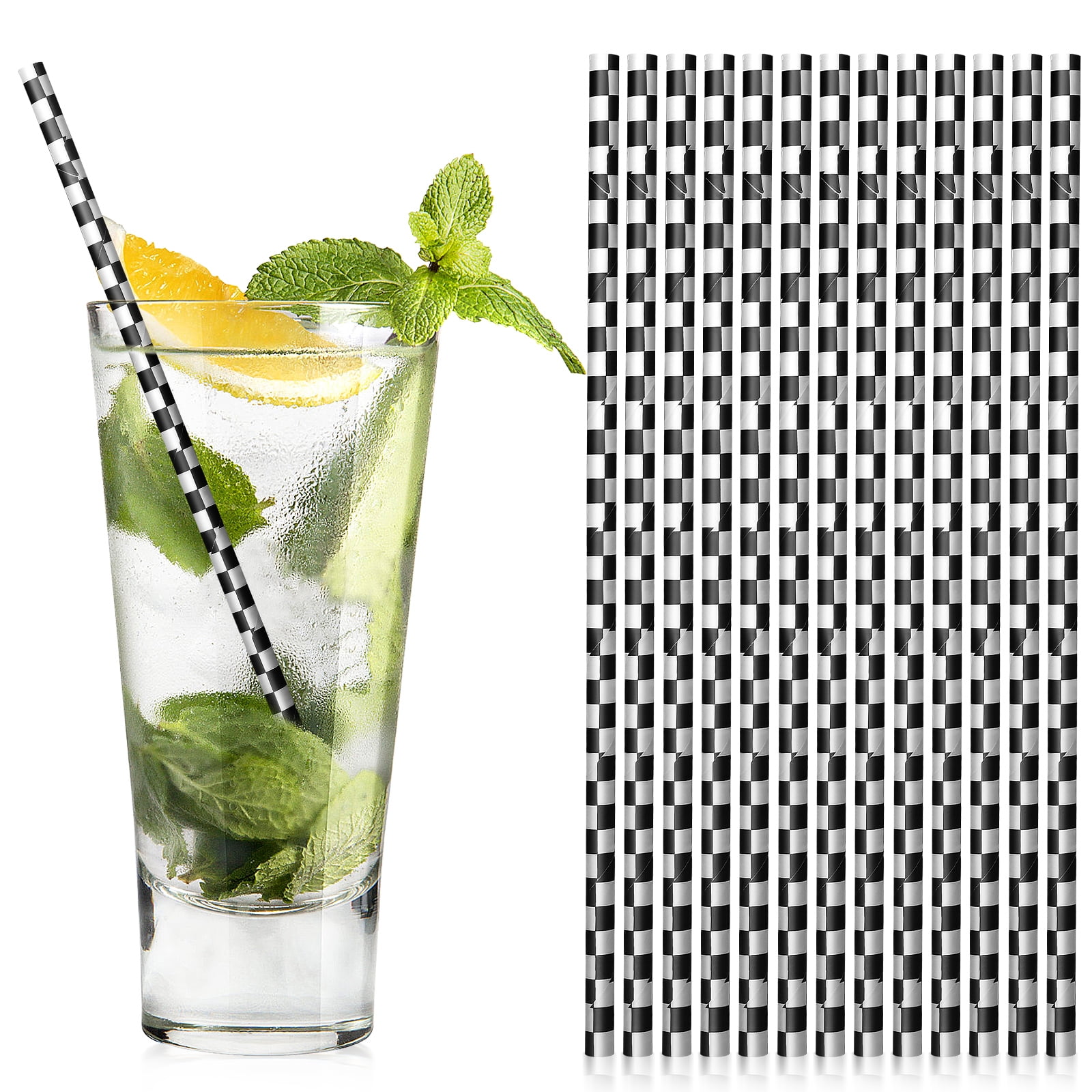 100pcs Multi Paper Straws for Party Use with Classic Checkered Pattern ...