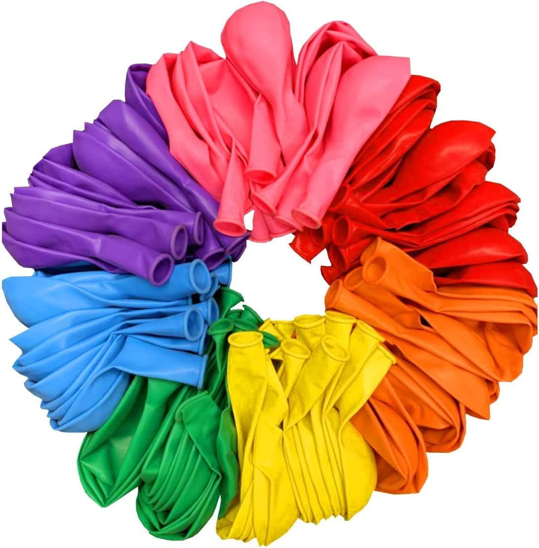 TRA 100 Pcs Party Balloons, 9 Rainbow Colors Latex, Birthday ...