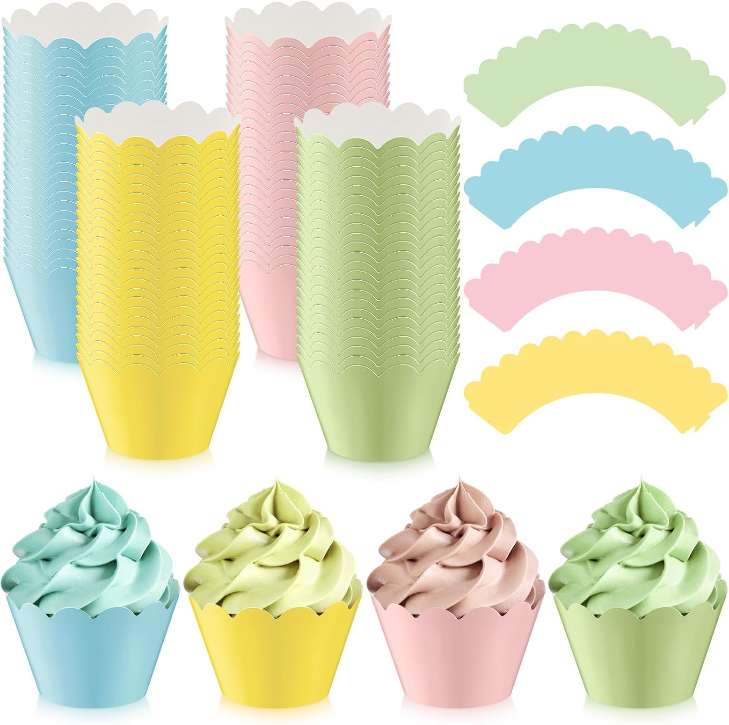100 Pcs Easter Cupcake Liner Pastel Cupcake Paper Wrappers Scalloped ...