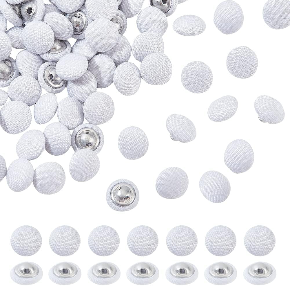 100 Pcs Fabric Covered Button 10mm White Fabric Metal Shank Buttons 1 ...