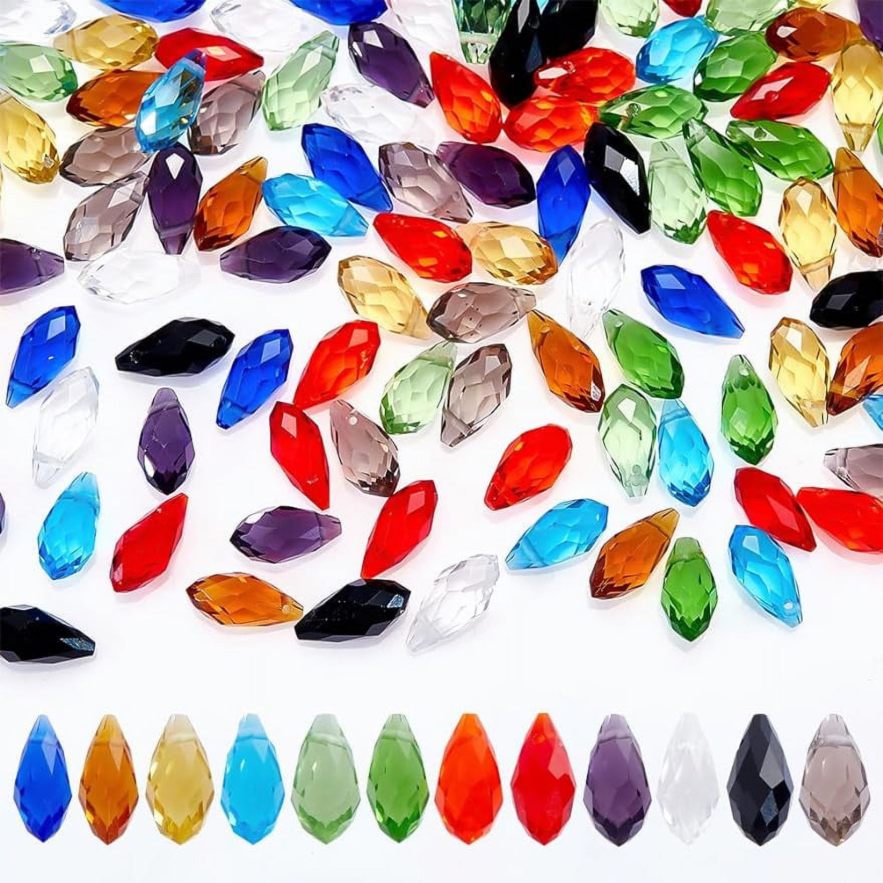 100 Pcs Faceted Teardrop Glass Beads 10 Colors Transparent Waterdrop ...