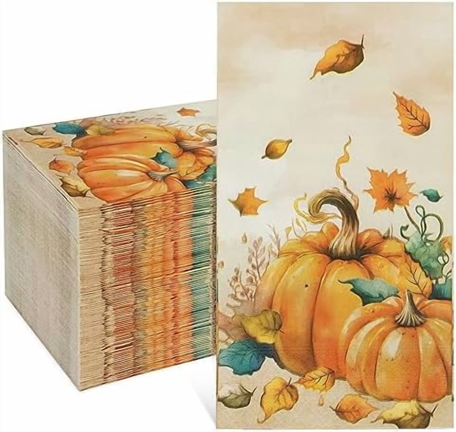 100 Pcs Fall Napkins, 3 Ply Thanksgiving Napkins Pumpkins Leaves Paper ...