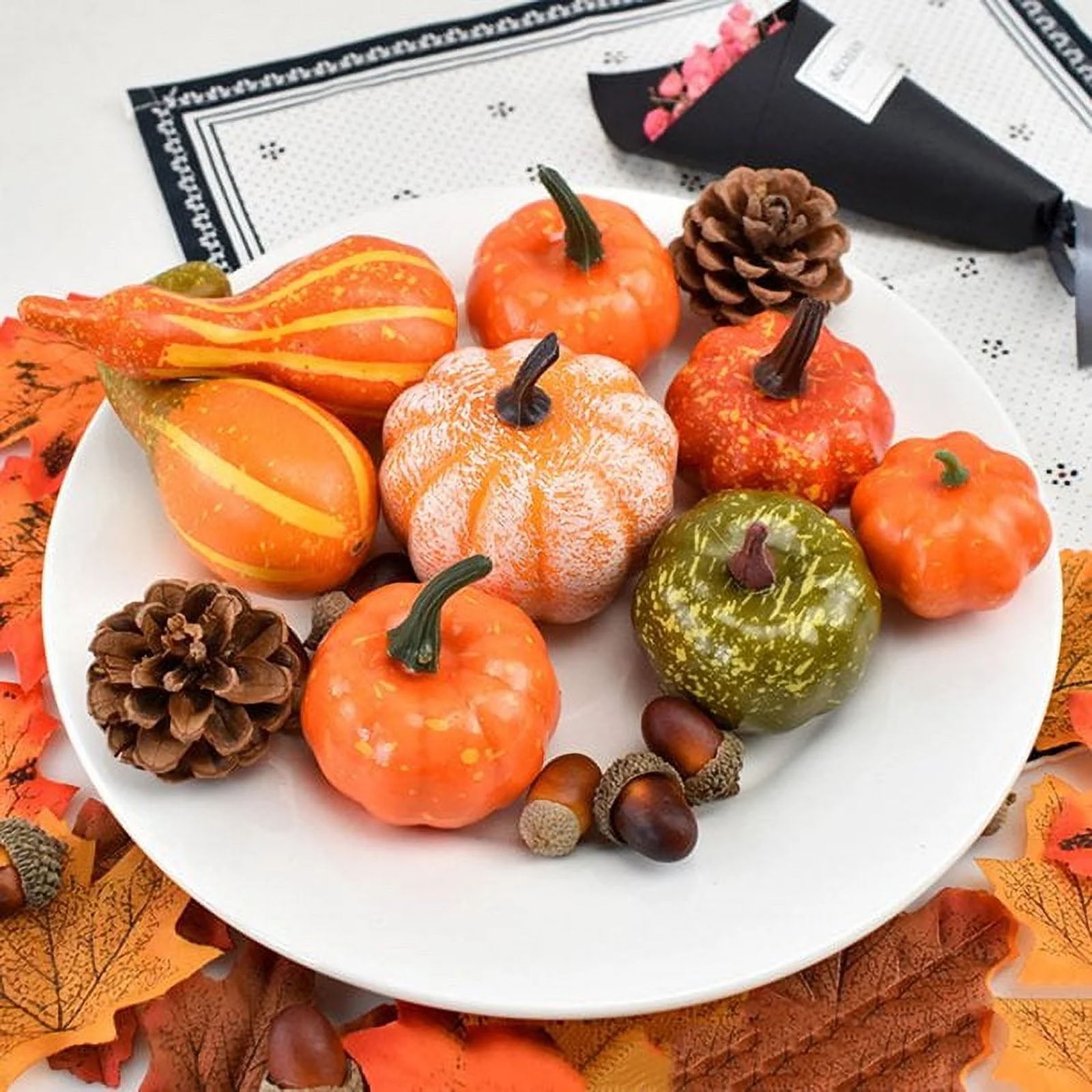 100 Pcs Fall Thanksgiving Decorations, Mini Artificial Pumpkins, Pine Cones, Fall Leaves, Acorns ...