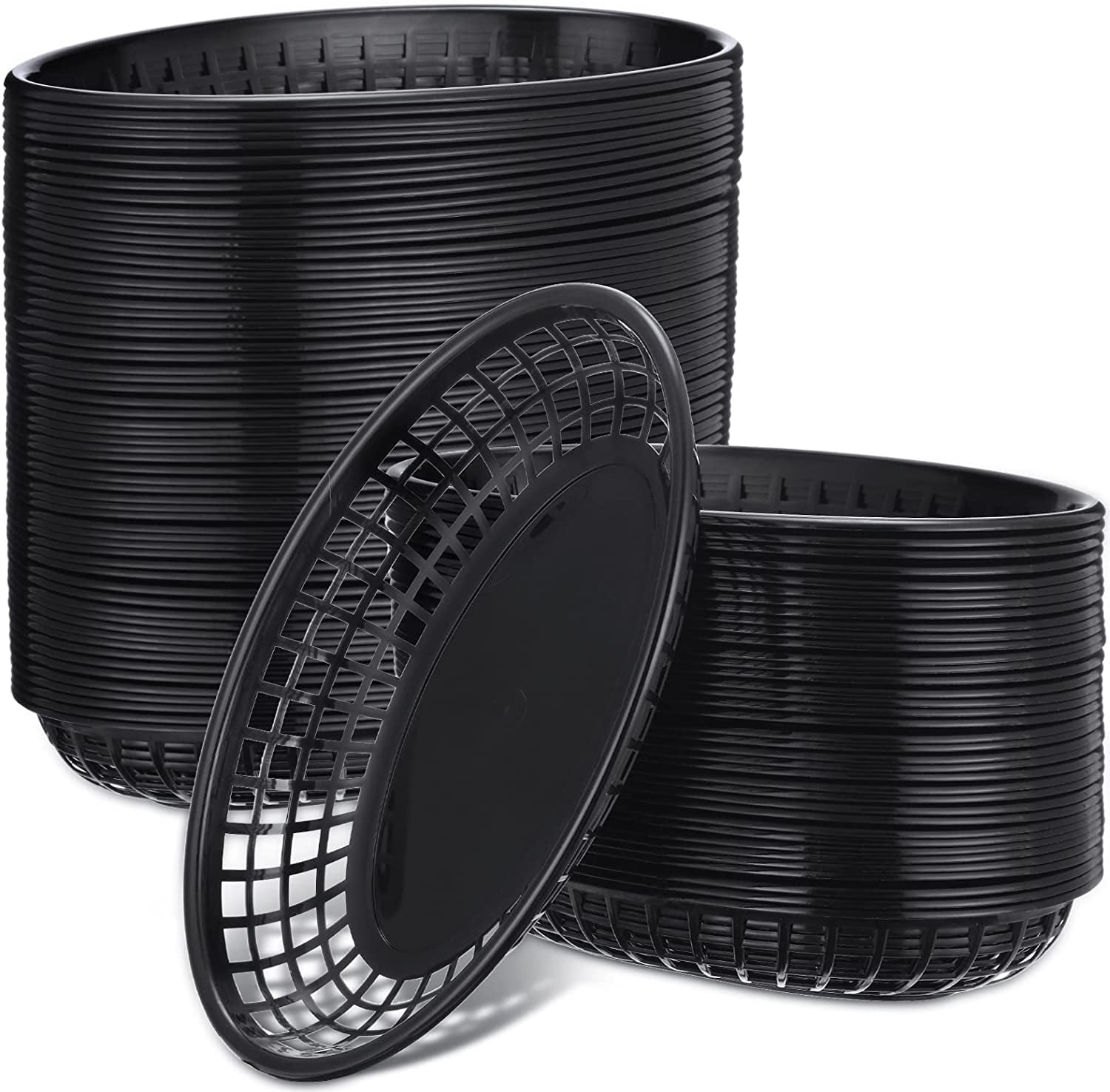 100 Pcs Fast Food Baskets 8.9 x 5.5 Inch Plastic Baskets for Food Black ...