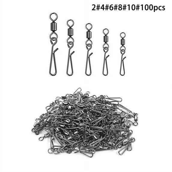 100 Pcs Fishing Clips Connector Bearing Swivels Snap Fishing Pin to ...