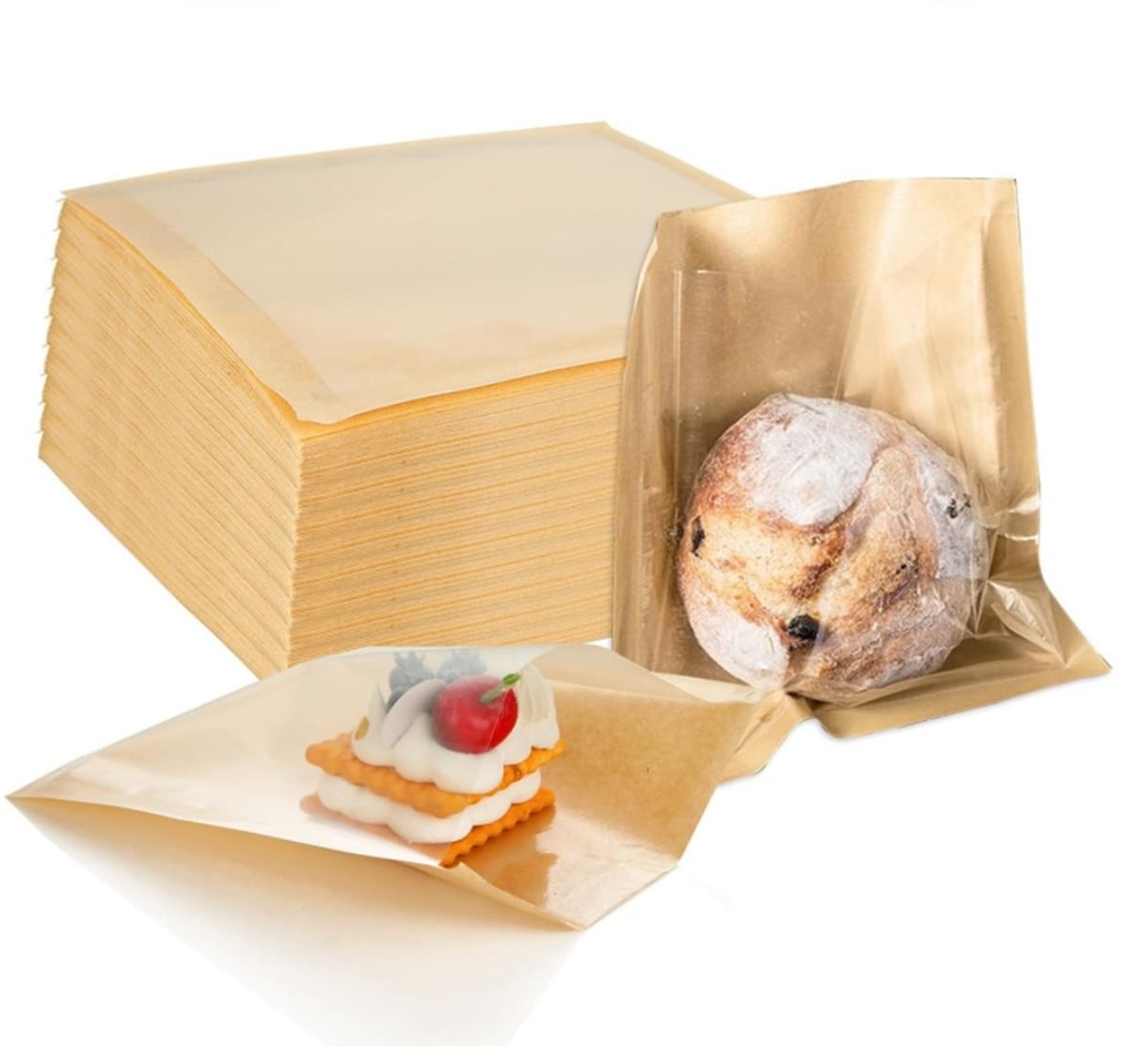 100 Pcs Flat Kraft Paper Bags,Grease-proof To Go Donut Bags,Heat ...