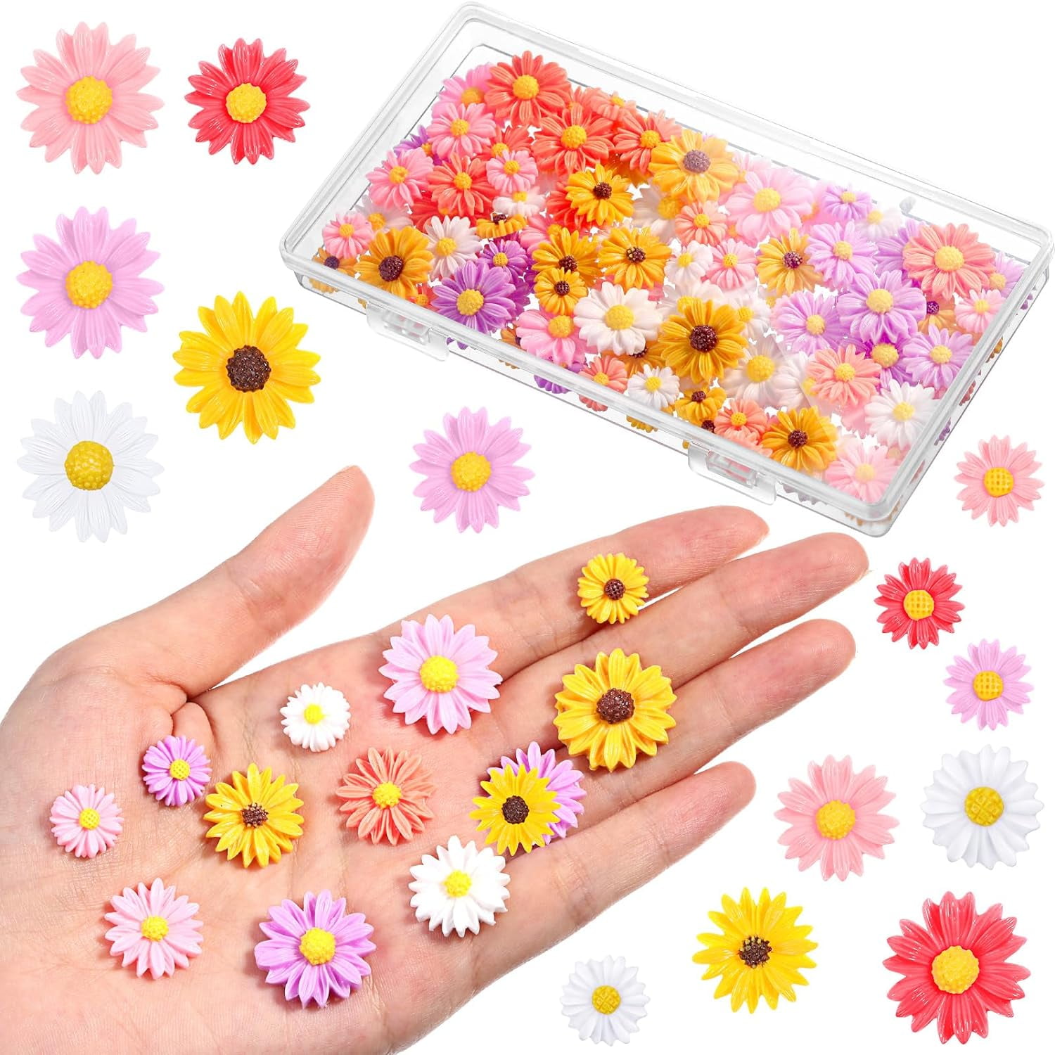 100 Pcs Flatback Resin Daisy Flowers for Craft, Daisy Tiny Epoxy Daisy ...