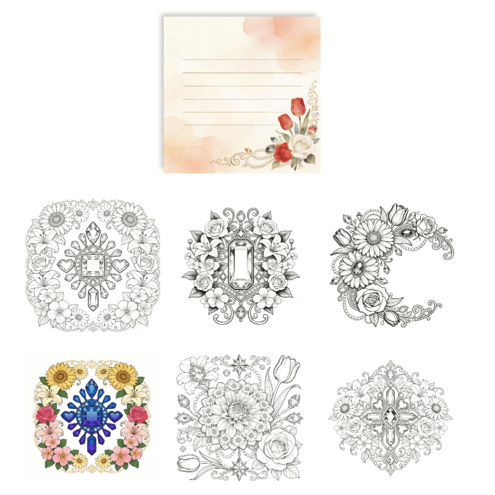 100 Pcs Floral & Gemstone Coloring Sticky Notes: Double-Sided Original ...