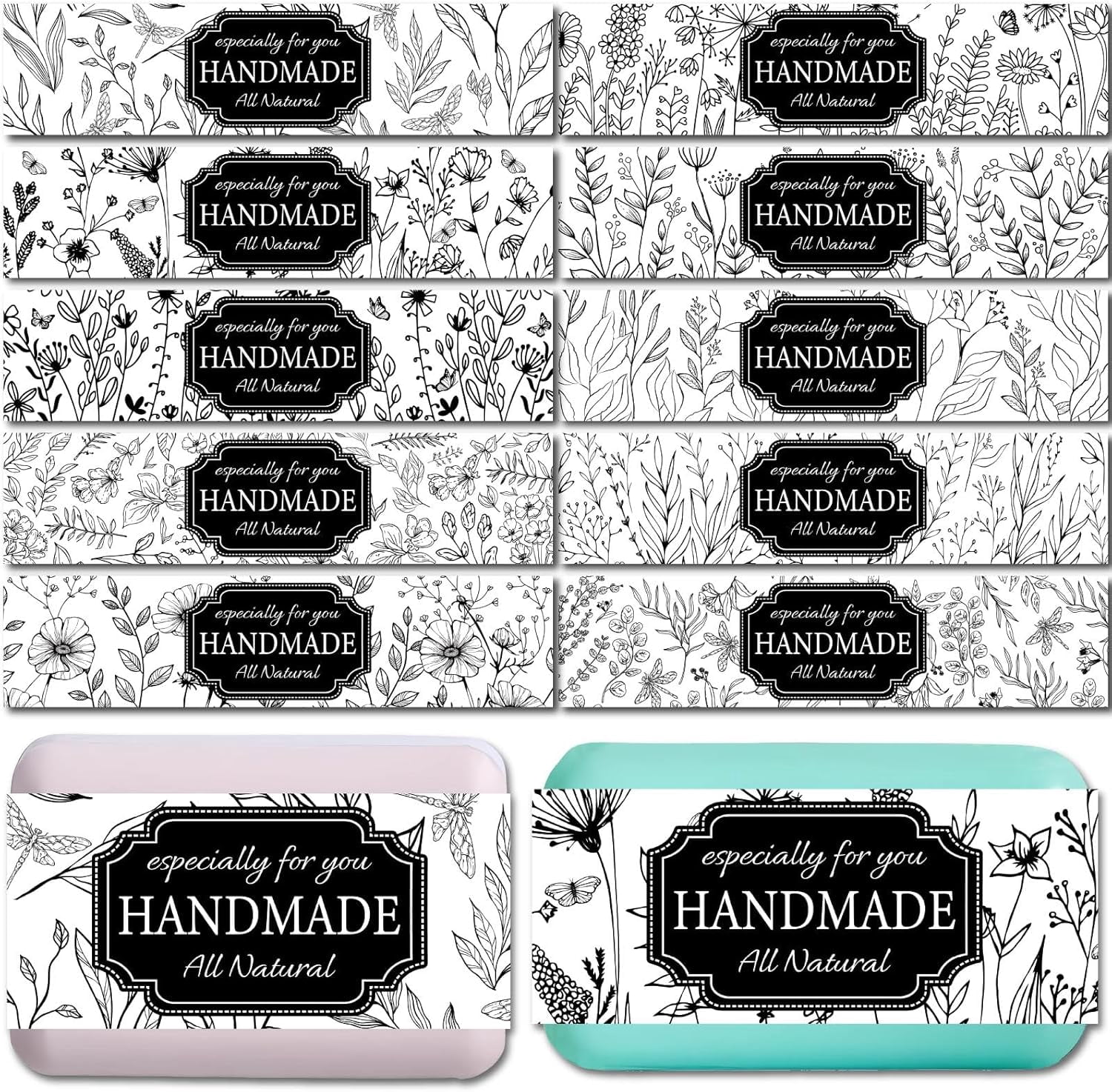 100 Pcs Flower Soap Wrapper 10 Styles Line Drawing Plants Soap Wrap ...