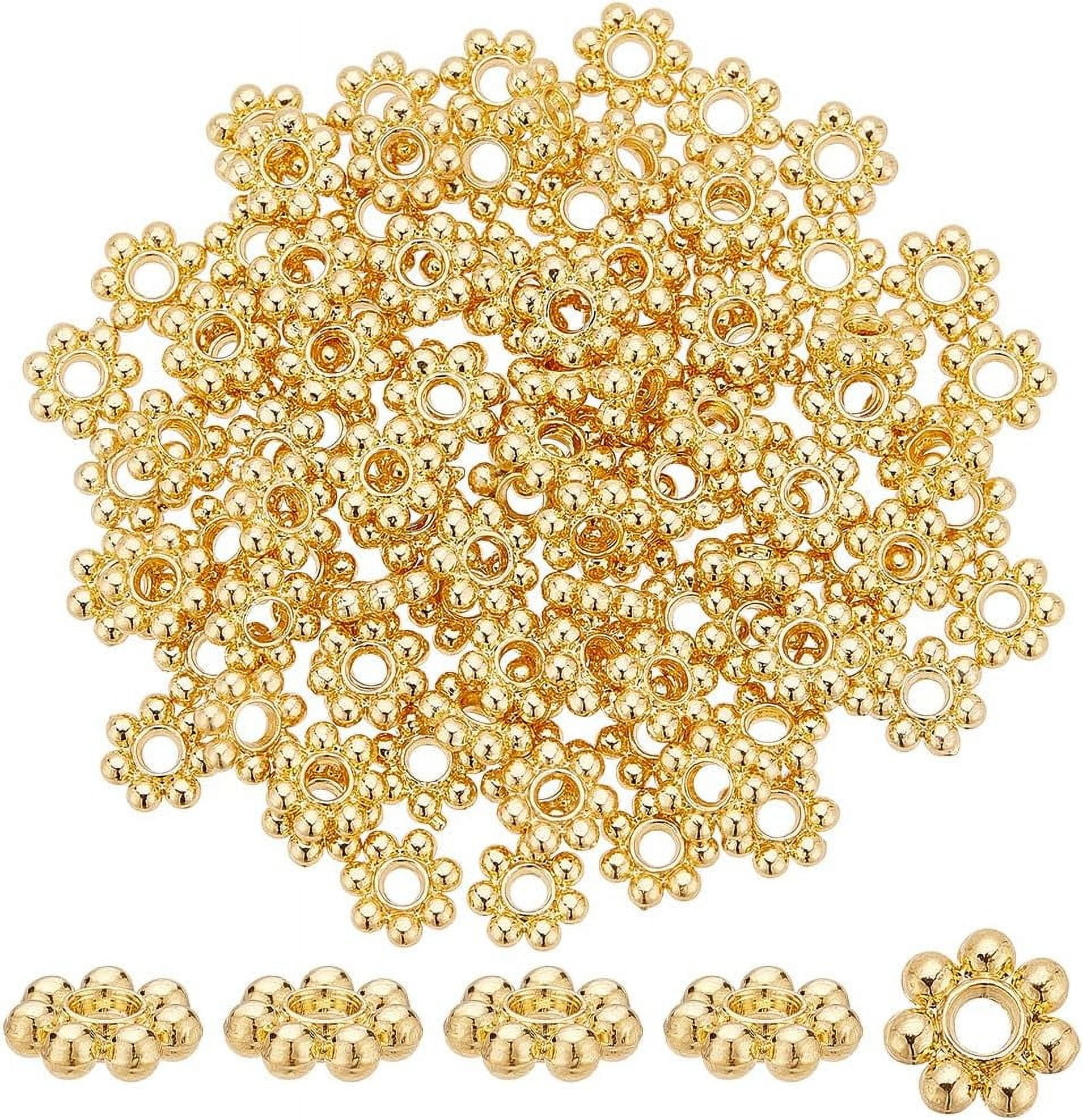 100 Pcs Flower Spacer Beads 5.5mm Real 18K Gold Plated Granulated Beads ...