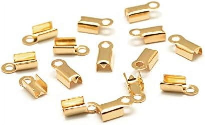 100 Pcs Folding Crimp Ends Brass Fold Over Crimp Cord Ends Terminators ...