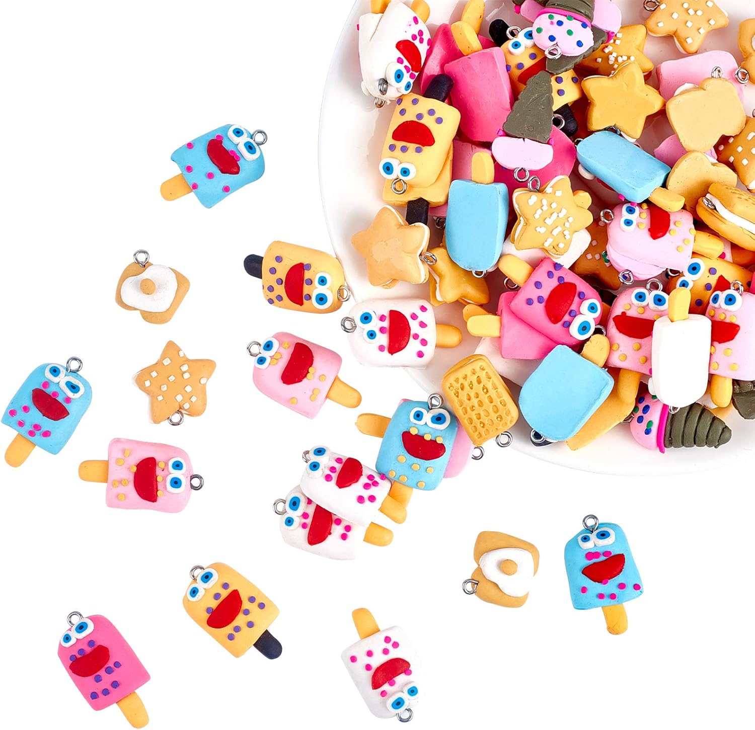 100 Pcs Food Theme Polymer Clay Charm Pendants Random Mixed Handmade ...