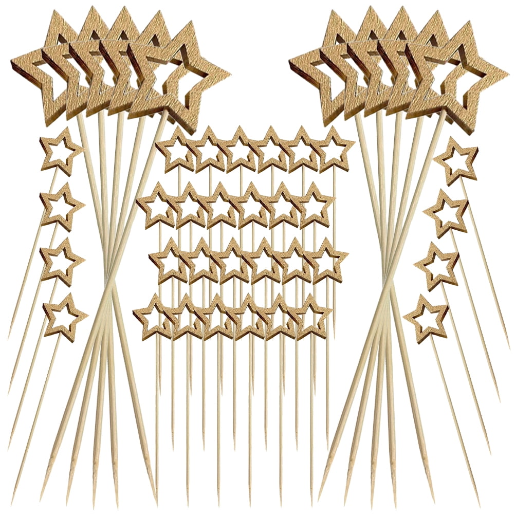 100 Pcs Fruit Cake Bamboo Stick Appetizers Home Supplies Star Cocktail ...