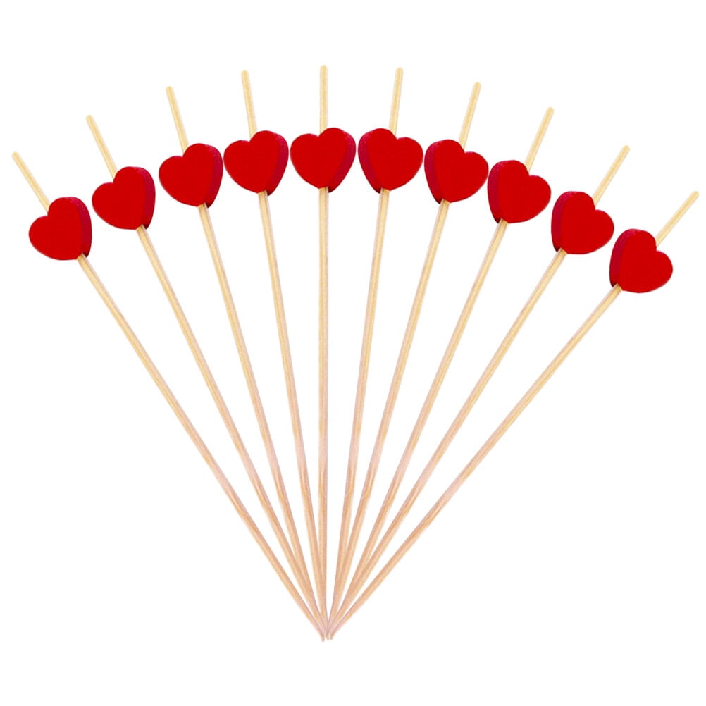 100 Pcs Fruit Stick Bamboo Toothpicks Falafel Creative Heart Cocktail ...