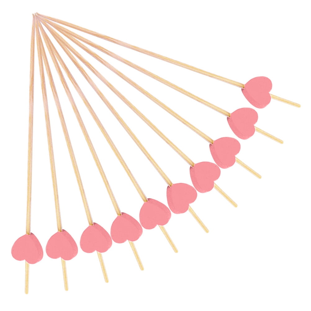 100 Pcs Fruit Stick Decorative Picks Cocktail Bamboo Party Supply Heart ...