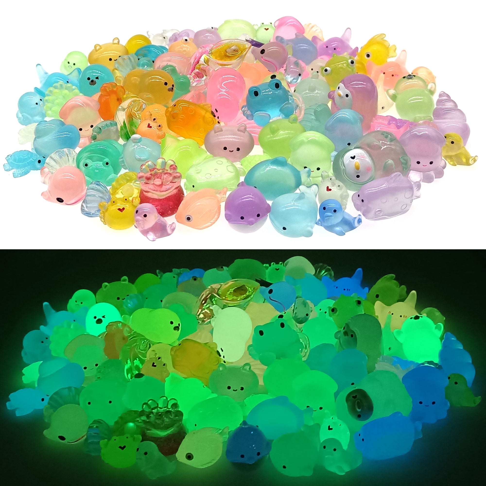 100 Pcs Glow in The Dark Ocean Mini Resin Animals Variety Pack ...