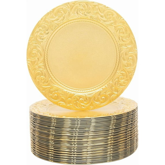 100 Pcs Gold Round Charger Plates Bulk, 13 Inch Antique Charger Plate ...
